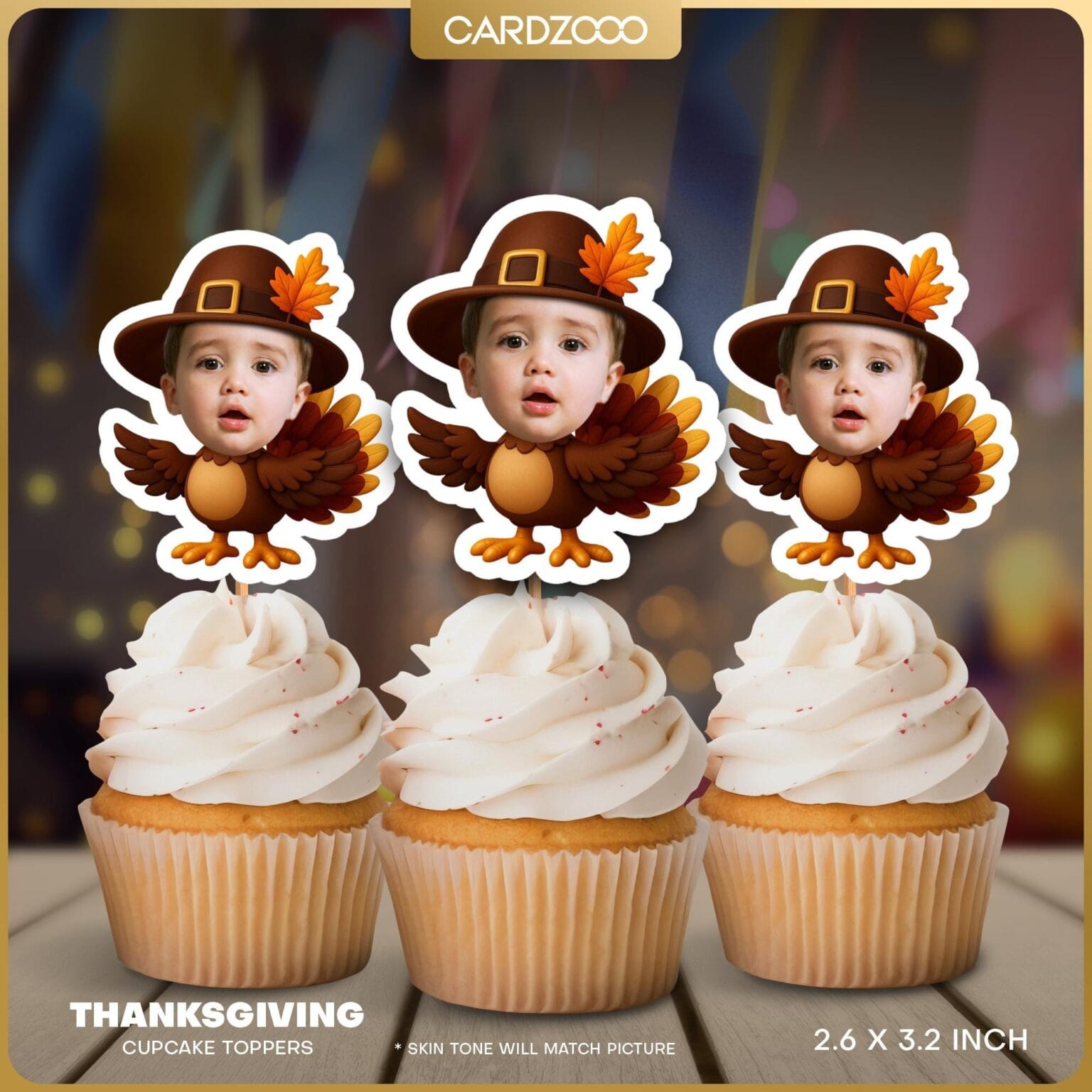 Turkey Custom Face Cupcake Toppers - CARDZOOO
